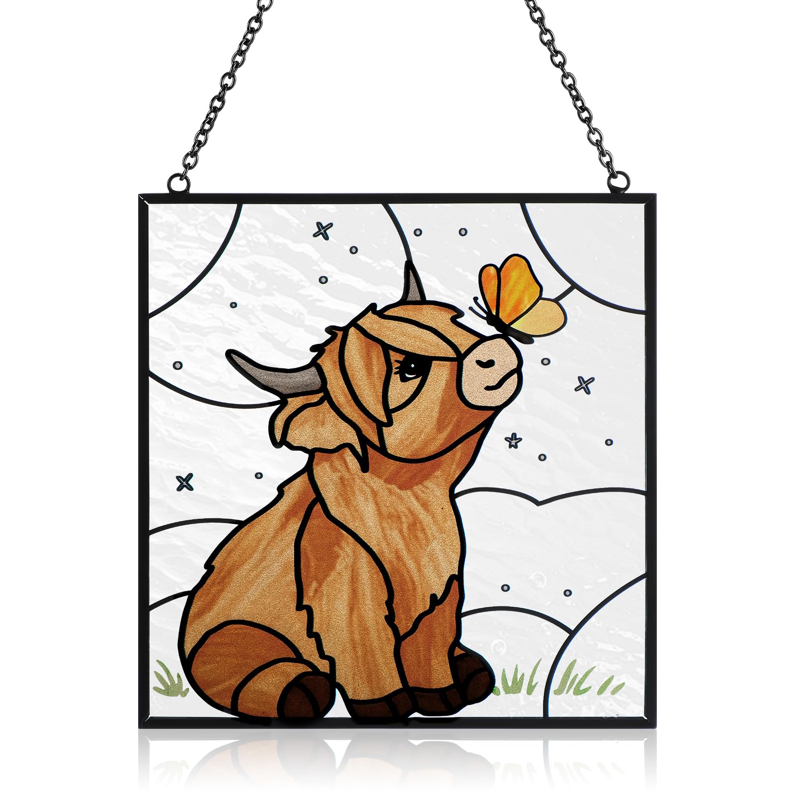 Snapklik.com : Highland Cow Stained Glass Window Hanging Greenhouse ...
