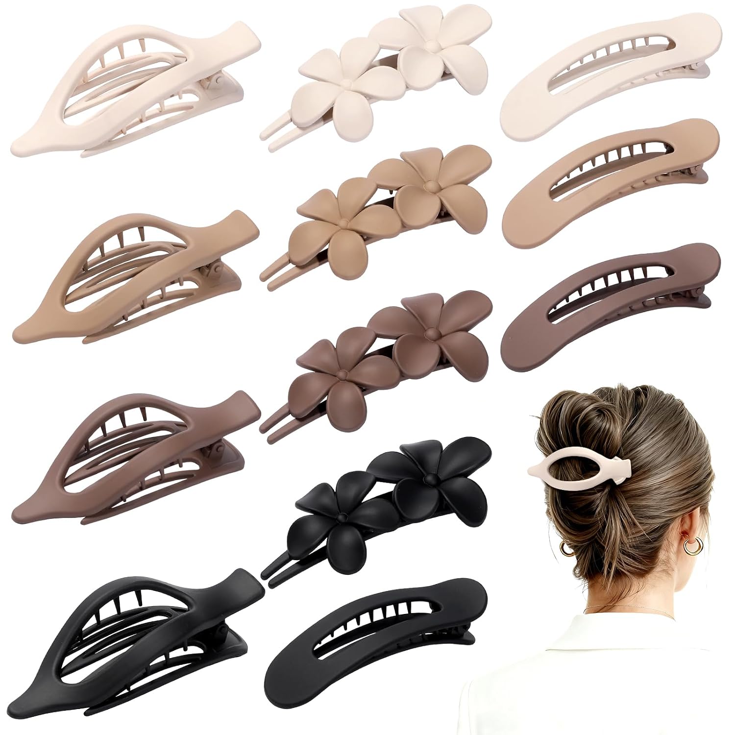 Amazon.com : 12 PCS Flat Hair Clips - 3 Styles Matte Flat Claw Clips ...