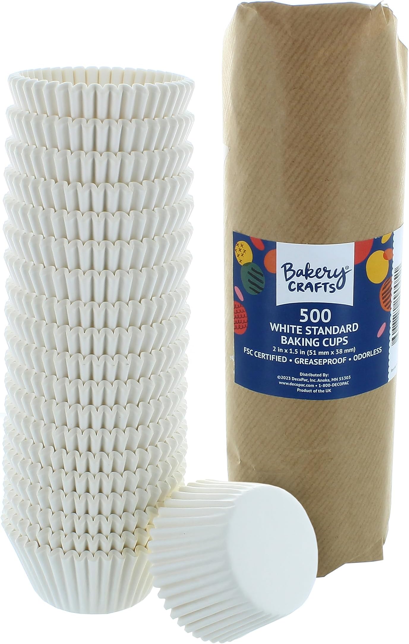Amazon.com: Bakery Crafts White Baking Cups, 2" Cupcake Cases ...