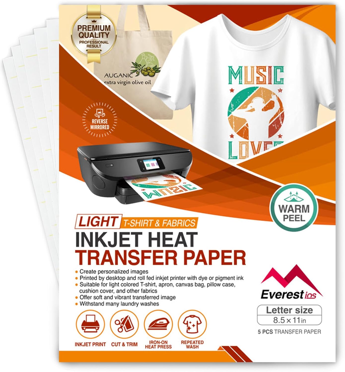Amazon.com: Everest Inkjet Printable Transfer Paper for T Shirts, Light ...