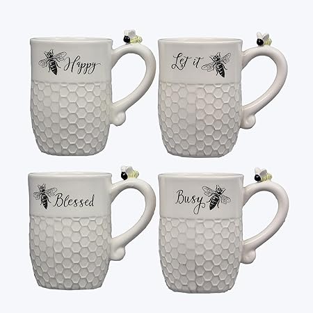 Amazon.com | Ceramic Bee Coffee Mug Cup - Set of 4: Coffee Cups & Mugs