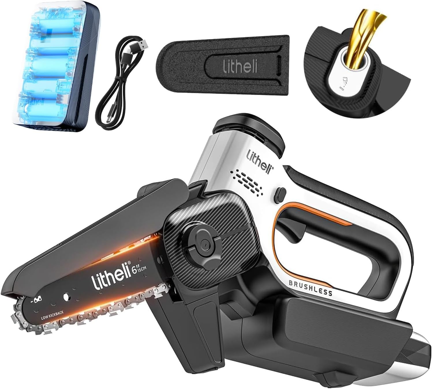Litheli Mini Chainsaw Cordless,15cm Electric Chainsaw with 10000mAh ...