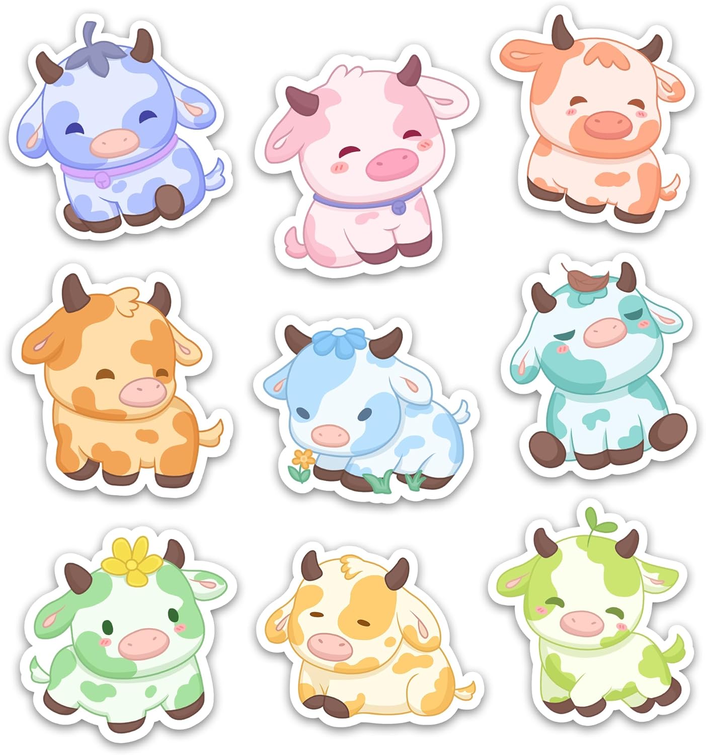 Amazon.com: 9PCs Chonky Rainbow Cows Sticker Set - Aesthetic Colorful ...
