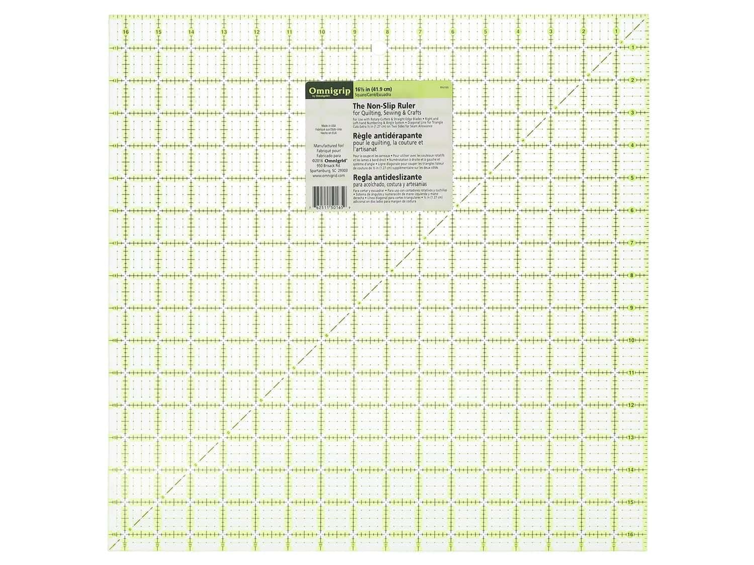 Omnigrid 16.5in Square Quilting Ruler, 16-½" x 16-½", Green Square 16-½ ...