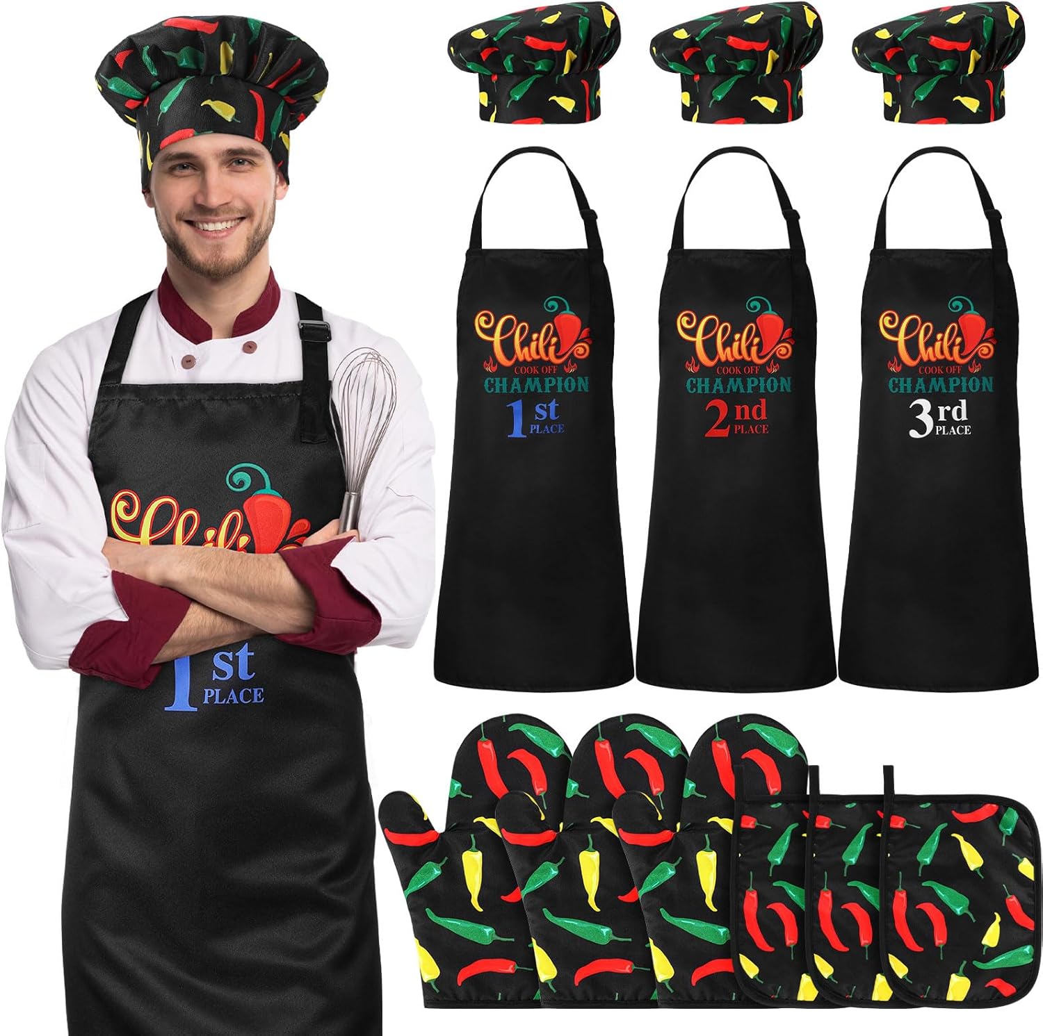 Amazon.com: Suhine 3 Sets Chili Cook off Chef Set Chili Festival Apron ...