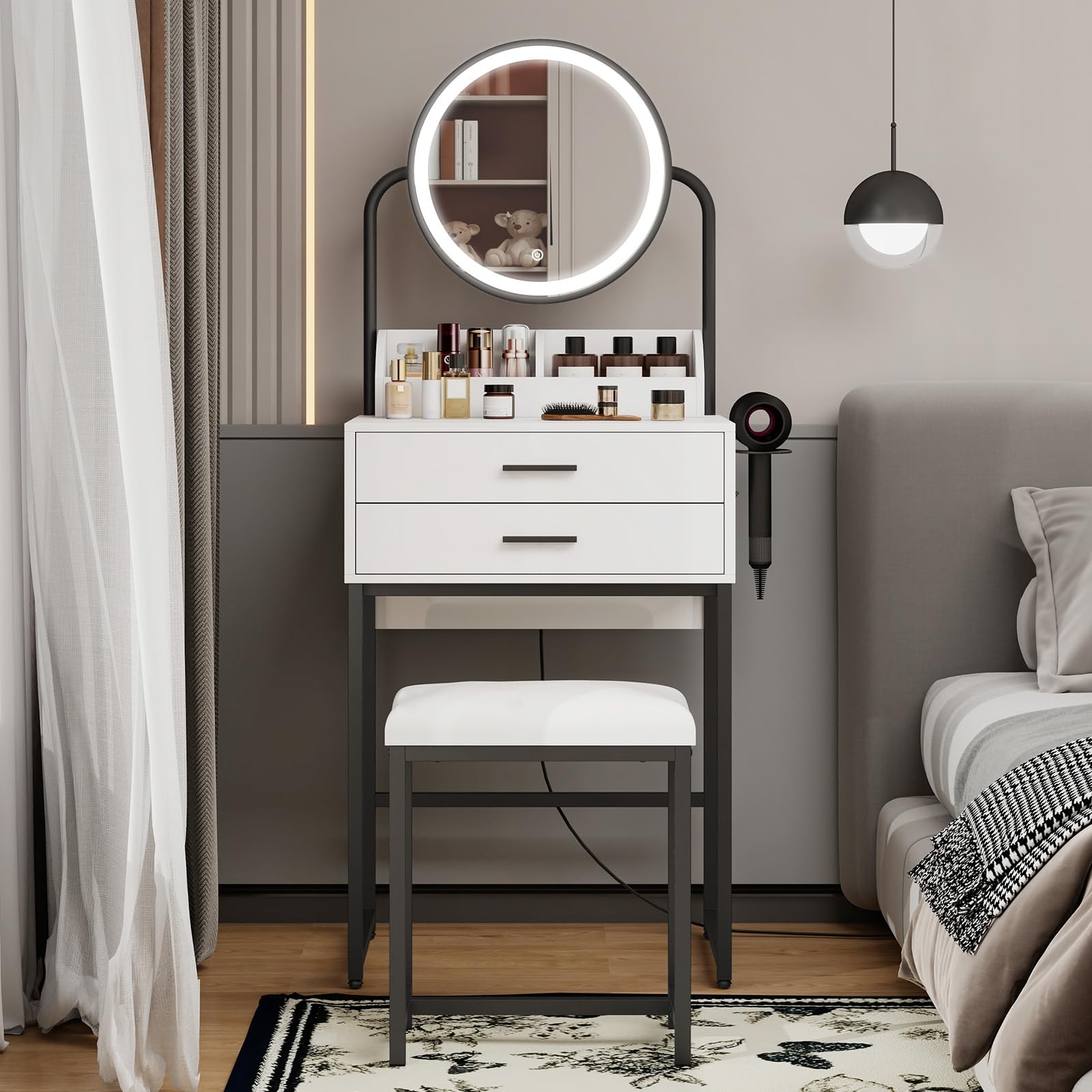 Amazon.com: ARTETHYS Small Vanity Desk with Mirror and Lights Compact ...