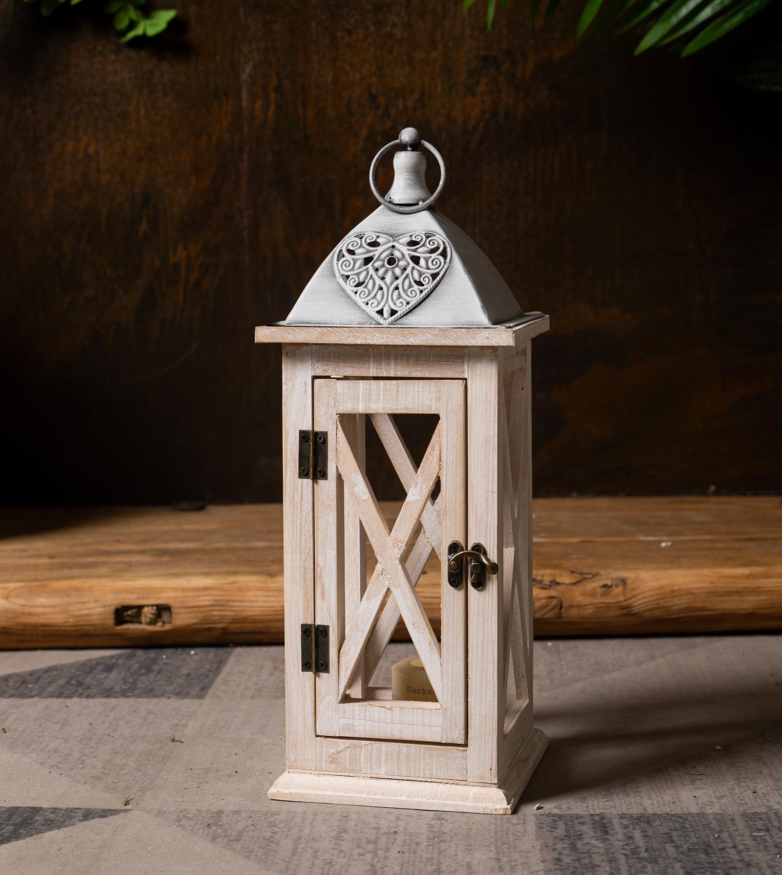 Venalys Large Rustic Lantern Decorative Set of 2, Farmhouse Wooden ...