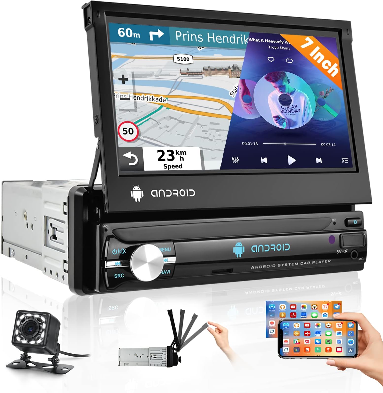 Hikity 1Din Android Autoradio mit Navi Bluetooth Freisprecheinrichtung ...