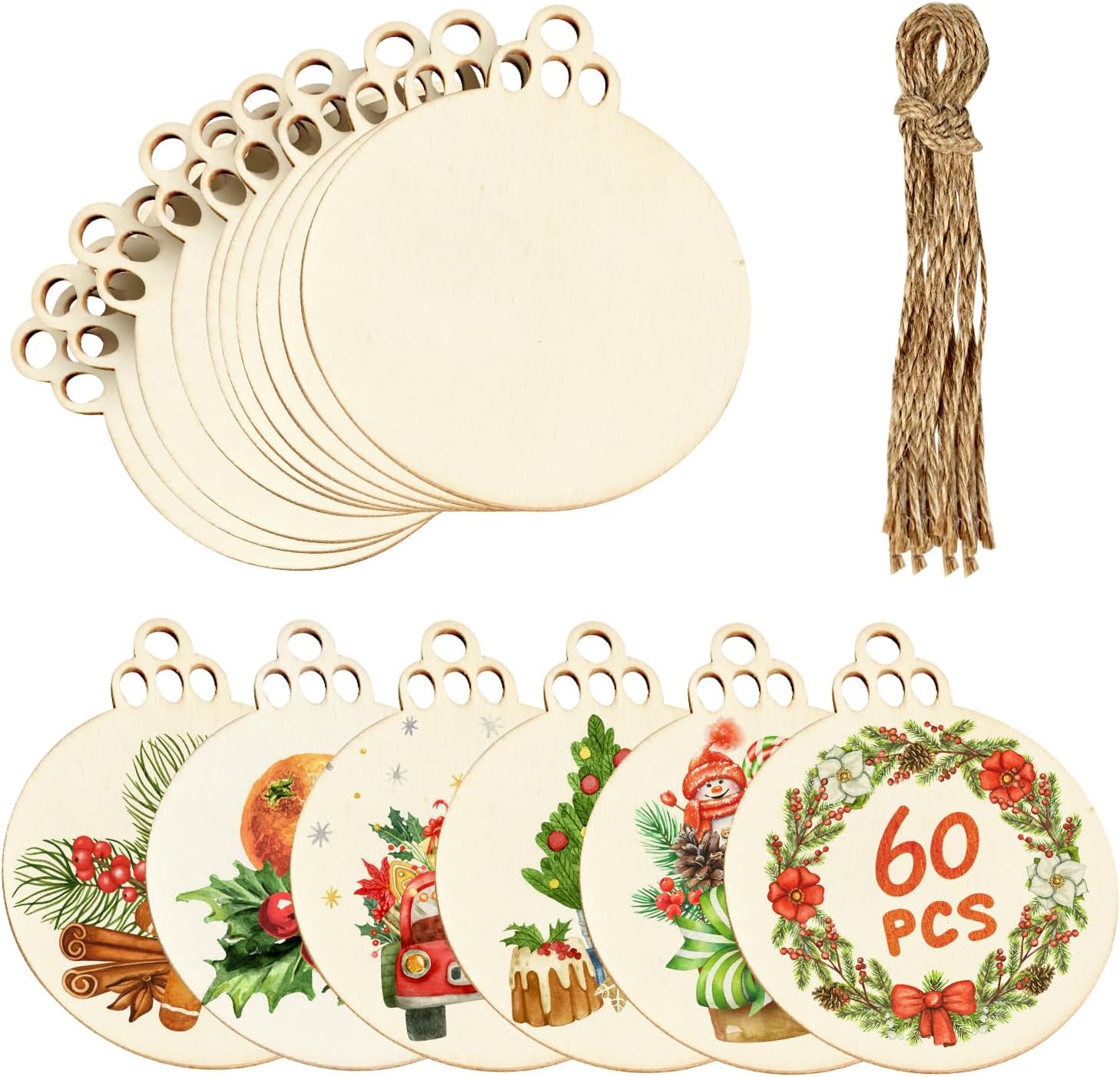 Fuyuleyo 60pcs Wooden Baubles, 3.5" Natural Round Baubles Blank Wood ...