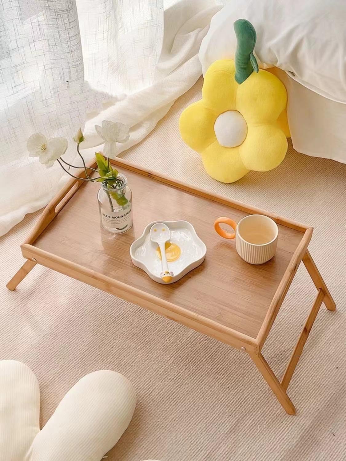 Amazon.com - Bed Table Tray with Folding Legs - Breakfast Tray Bamboo ...