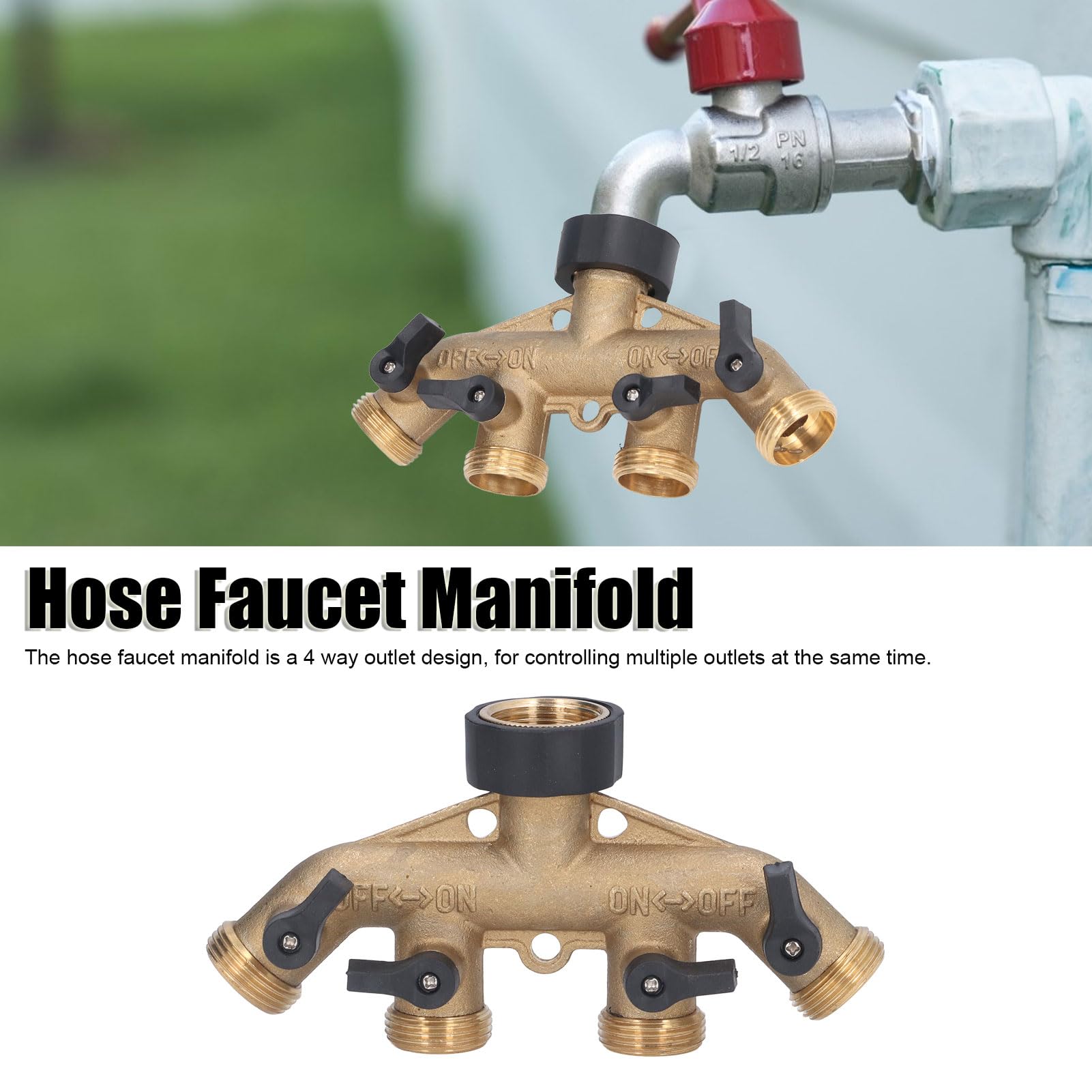 4 Way Hose Faucet Manifold Water Pipe Splitter Brass Connector ...