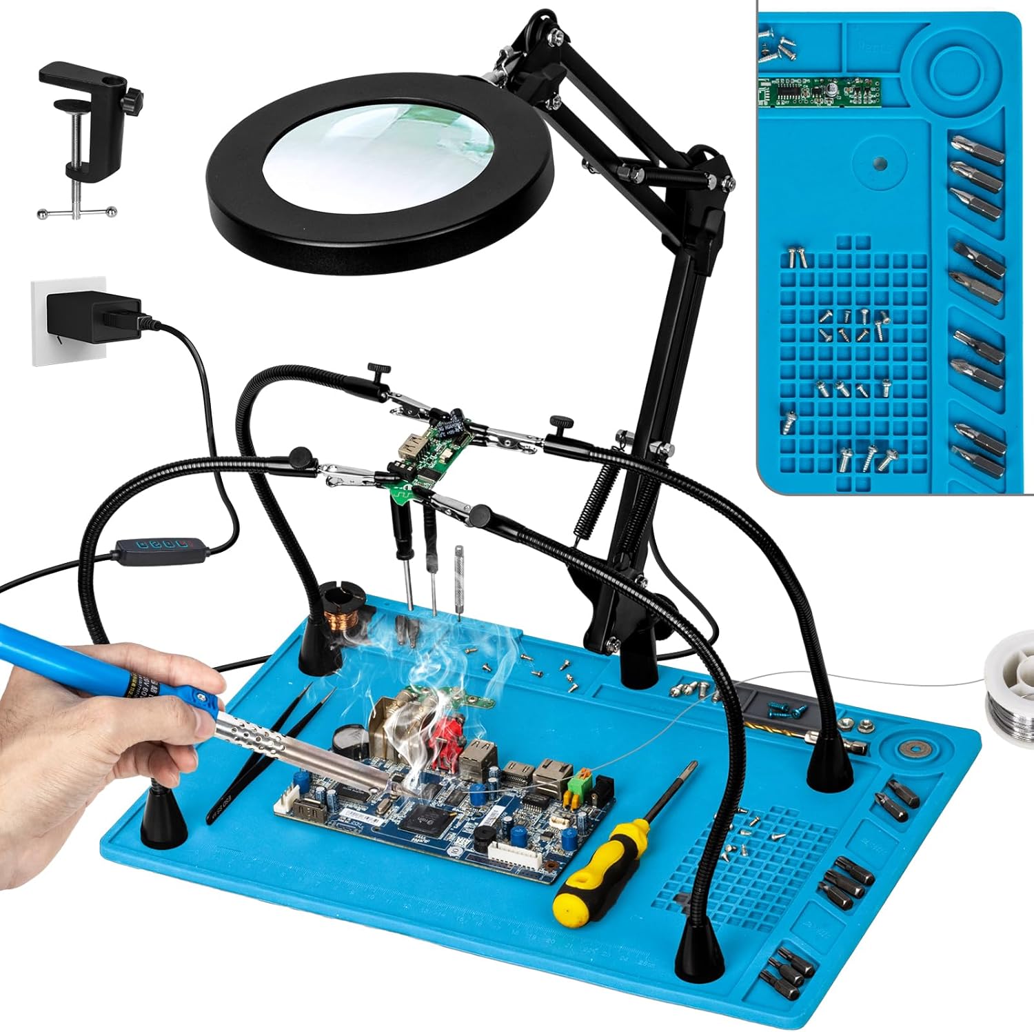 Amazon.com: KUVRS 10X Magnifying Glass with Light and Stand, 3 Color ...