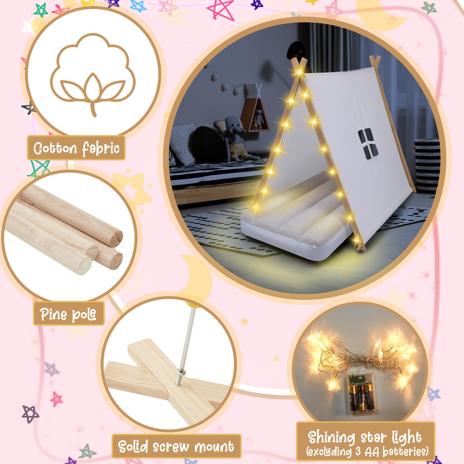 Windyun 8 Set Teepee Tent for Kids Bulk, Kids Teepee Frame Tent with ...