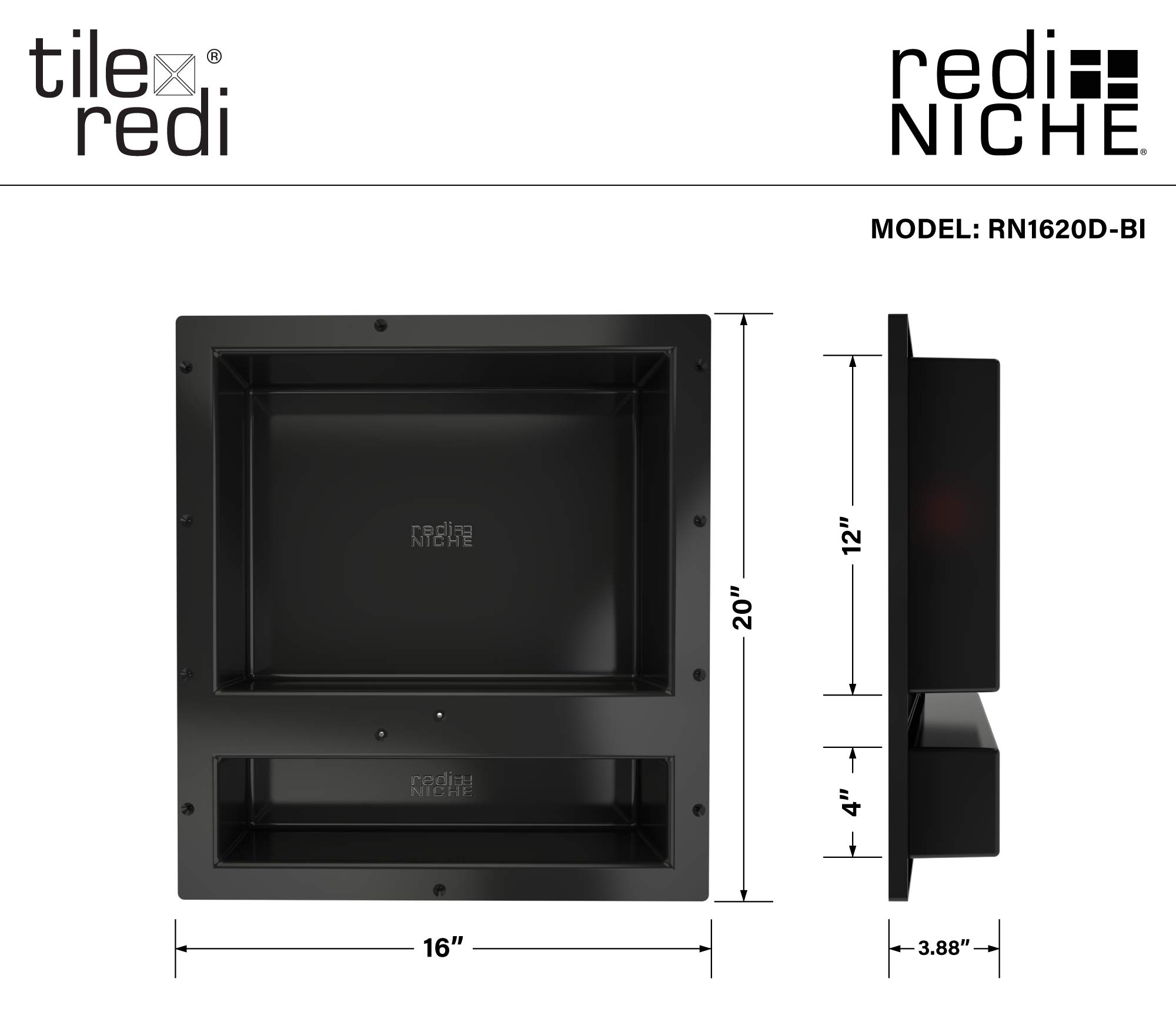 Buy Redi Niche Double Recessed Shower Shelf – Black, Two Inner Shelves ...