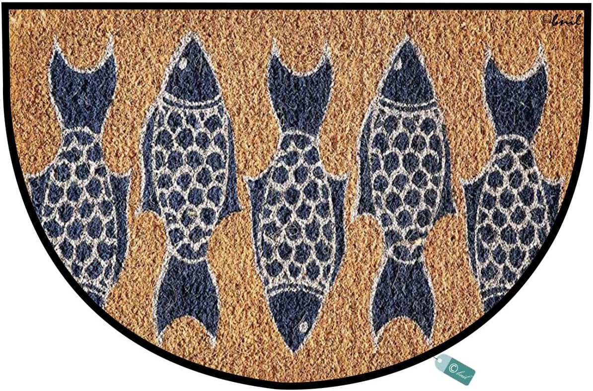 Amazon.com: Creative Co-Op Fish Print Natural Half Round Doormat Door ...