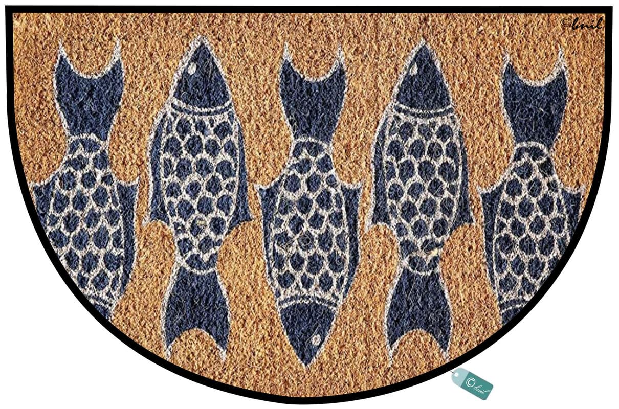 Amazon.com: Creative Co-Op Fish Print Natural Half Round Doormat Door ...