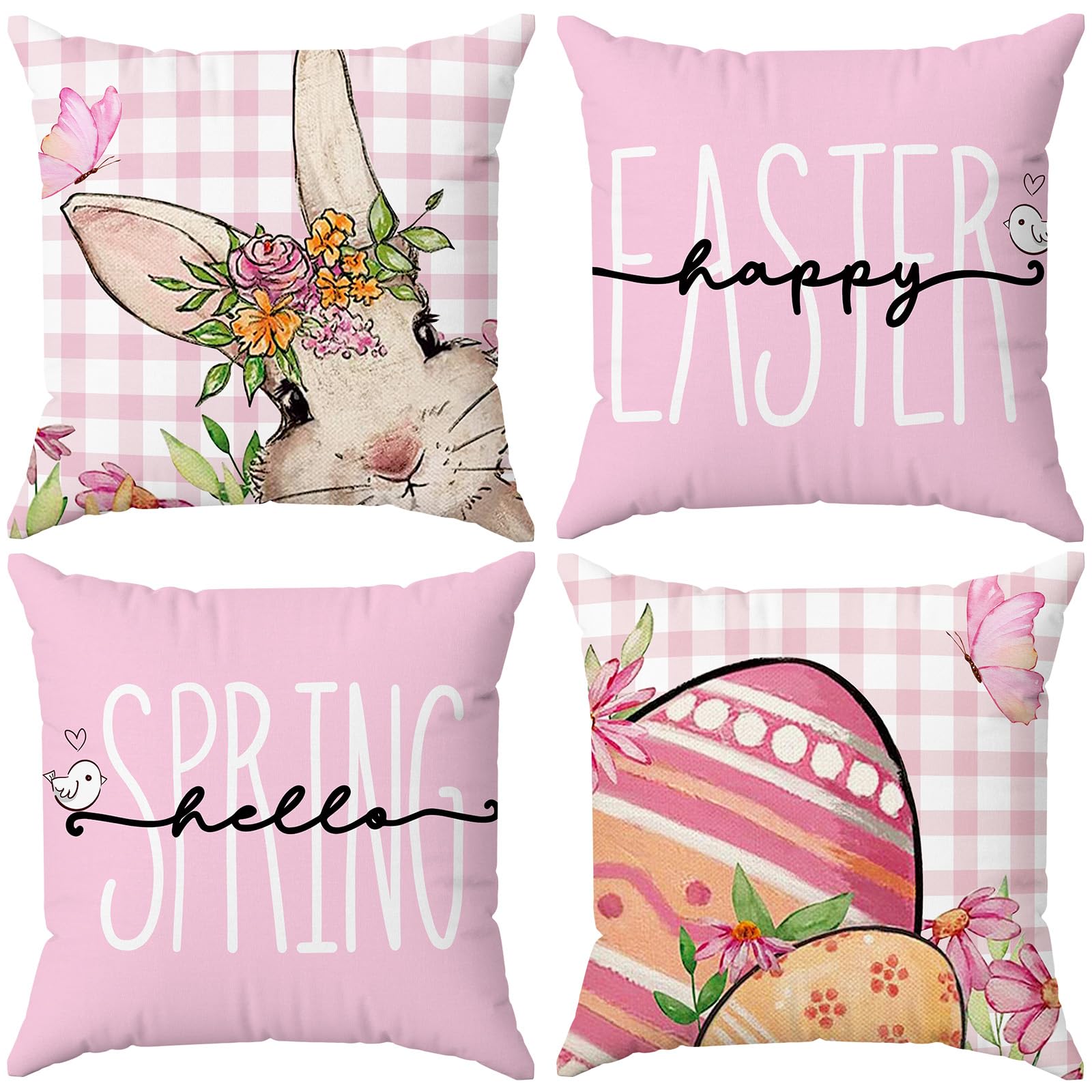Amazon.com: Minetom Easter Pillow Covers 18x18 Happy Easter Bunny Pink ...