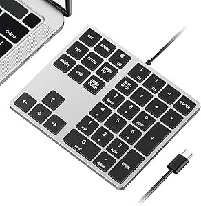 Kisnt Wired USB-C Number Pad, 34 Key Numeric Keypad Slim Type-C numpad ...