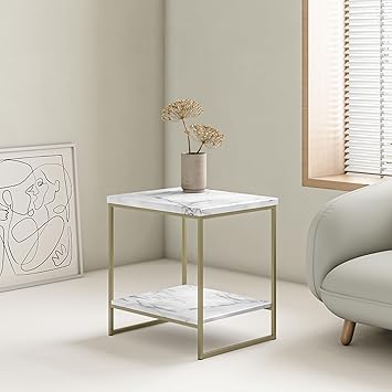 Amazon.com: roomfitters Faux Marble Side Table, White Marble Small ...