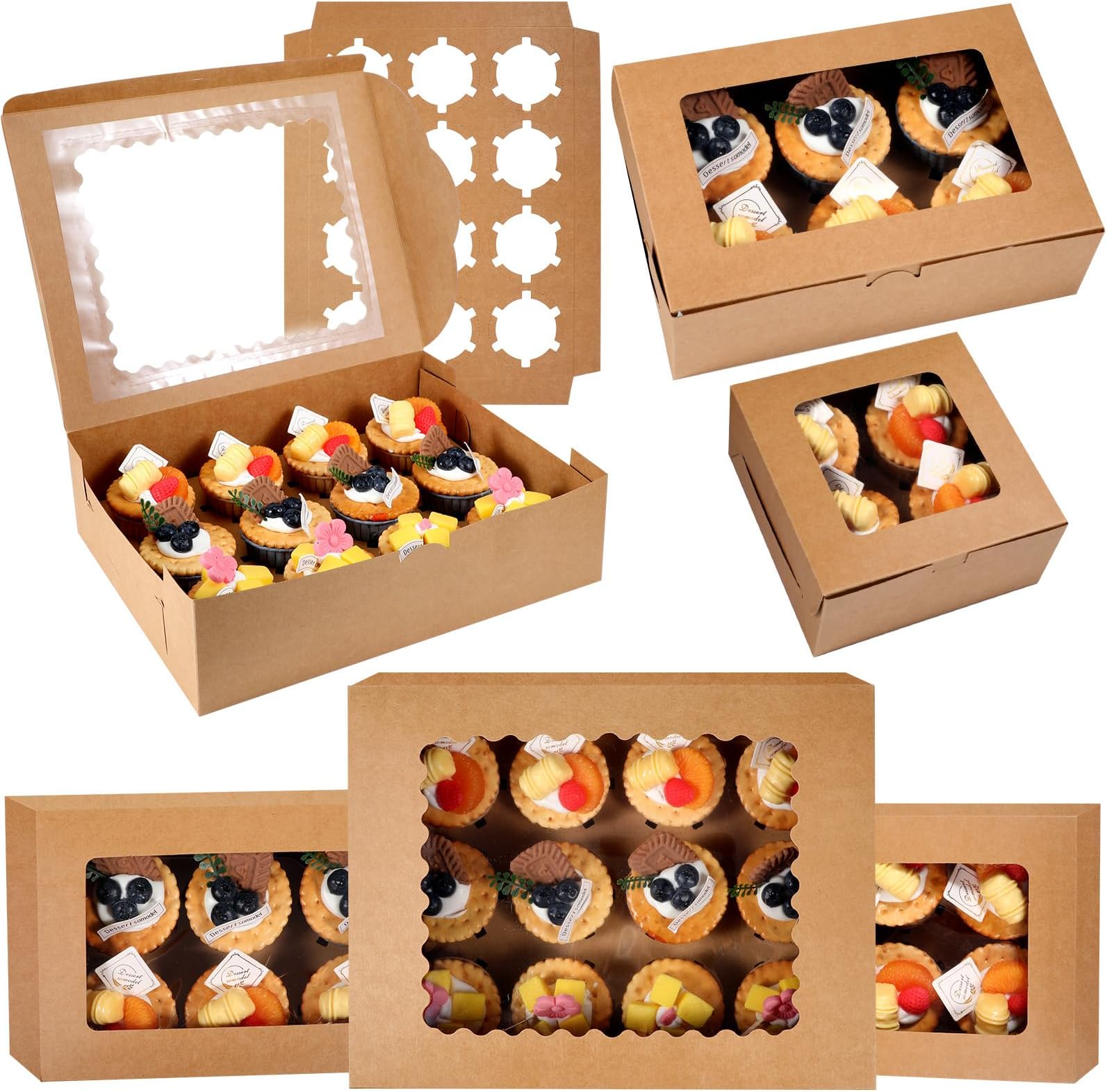 Amazon.com: Dandat 50 Pcs Cupcake Boxes Hold 4, 6, 12 Cupcakes Brown ...