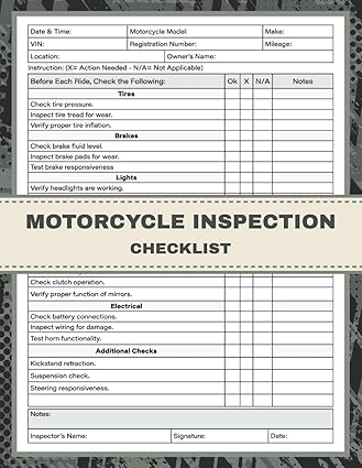 Motorcycle Inspection Checklist: Motorcycle Pre-Ride Daily Inspection ...