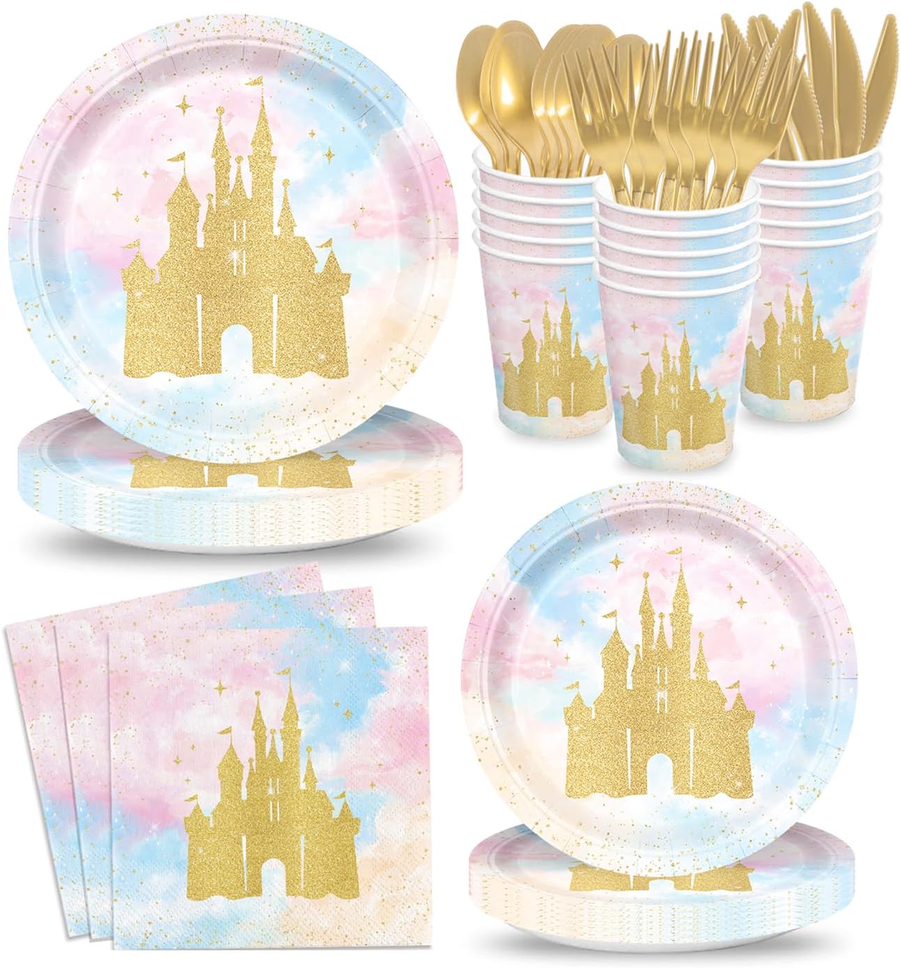 Amazon.com: 96 Pcs Princess Castle Birthday Party Supplies Plates and ...