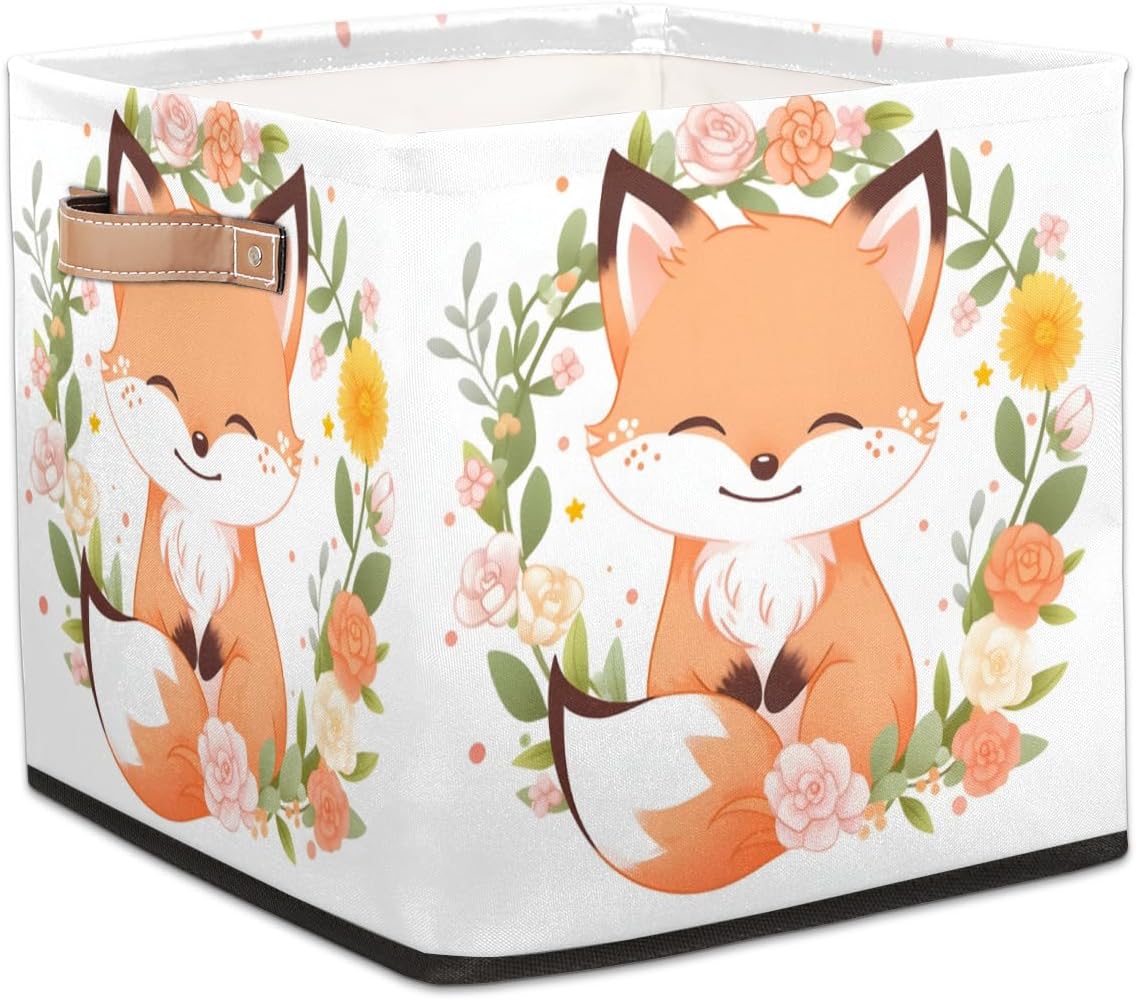 Amazon.com: Mardesigns Animals Fox Cube Storage Bins 13 x 13 x 13 Inch Cute Flower Fox Fabric ...