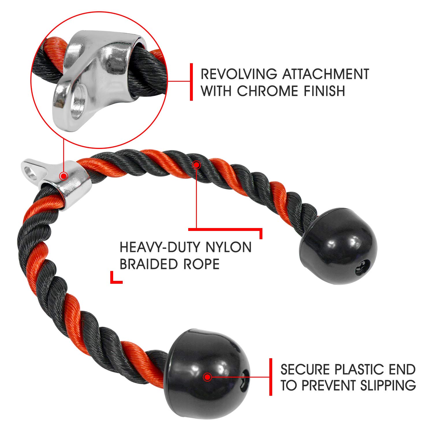 Snapklik.com : Yes4All Deluxe Red Black Tricep Rope 27 Inches Black ...