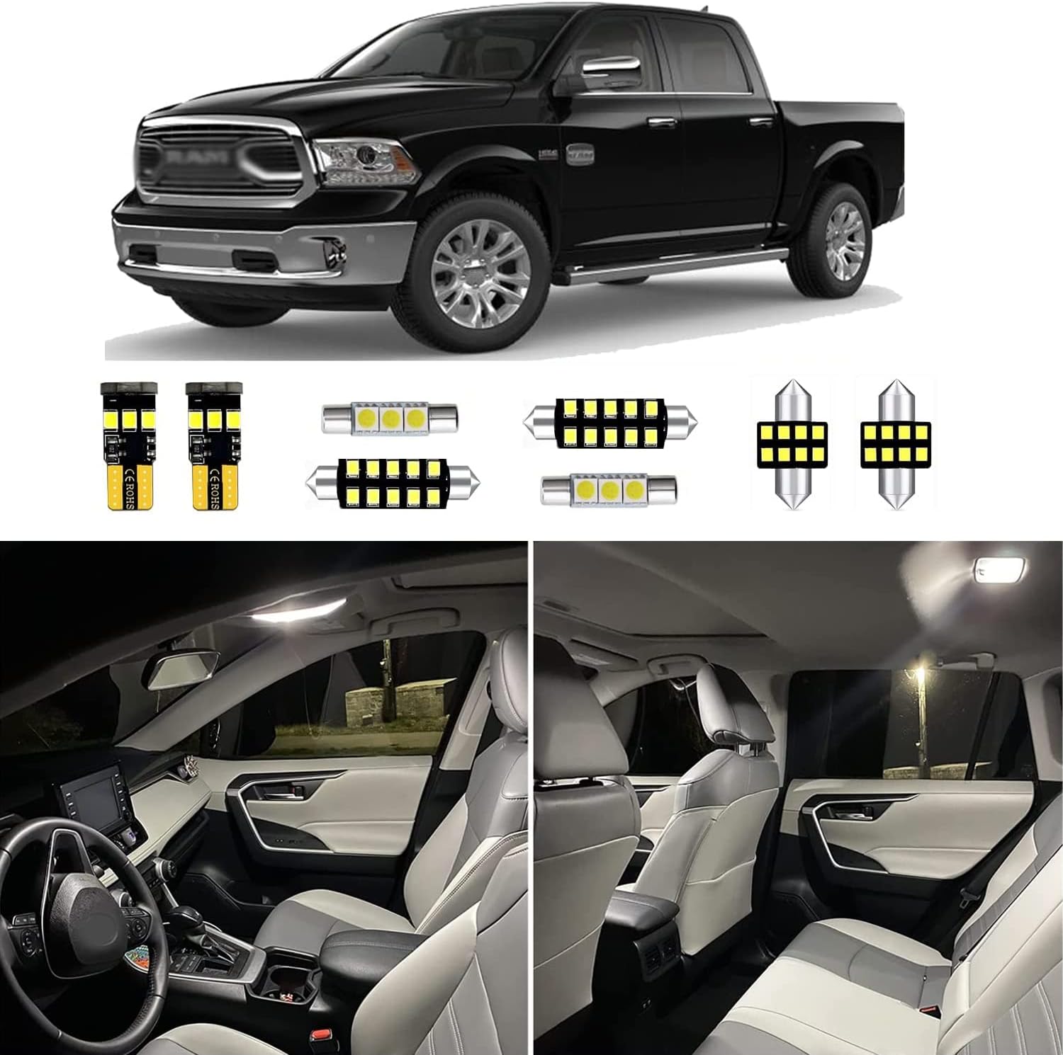 Amazon.com: 9pcs Ram Interior LED Lights Kit Ultra Bright White LED ...