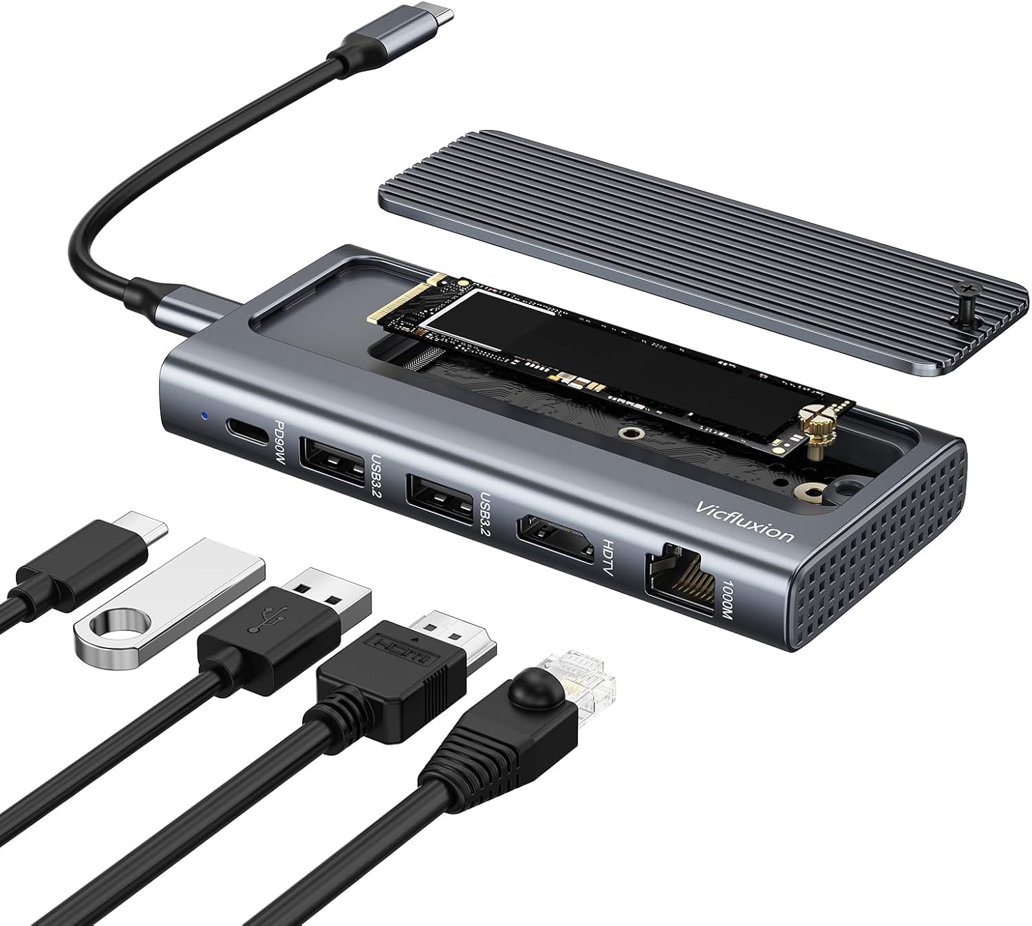 Amazon.com: Vicfluxion 6 in 1 USB C Hub with M.2 NVMe/SATA SSD ...
