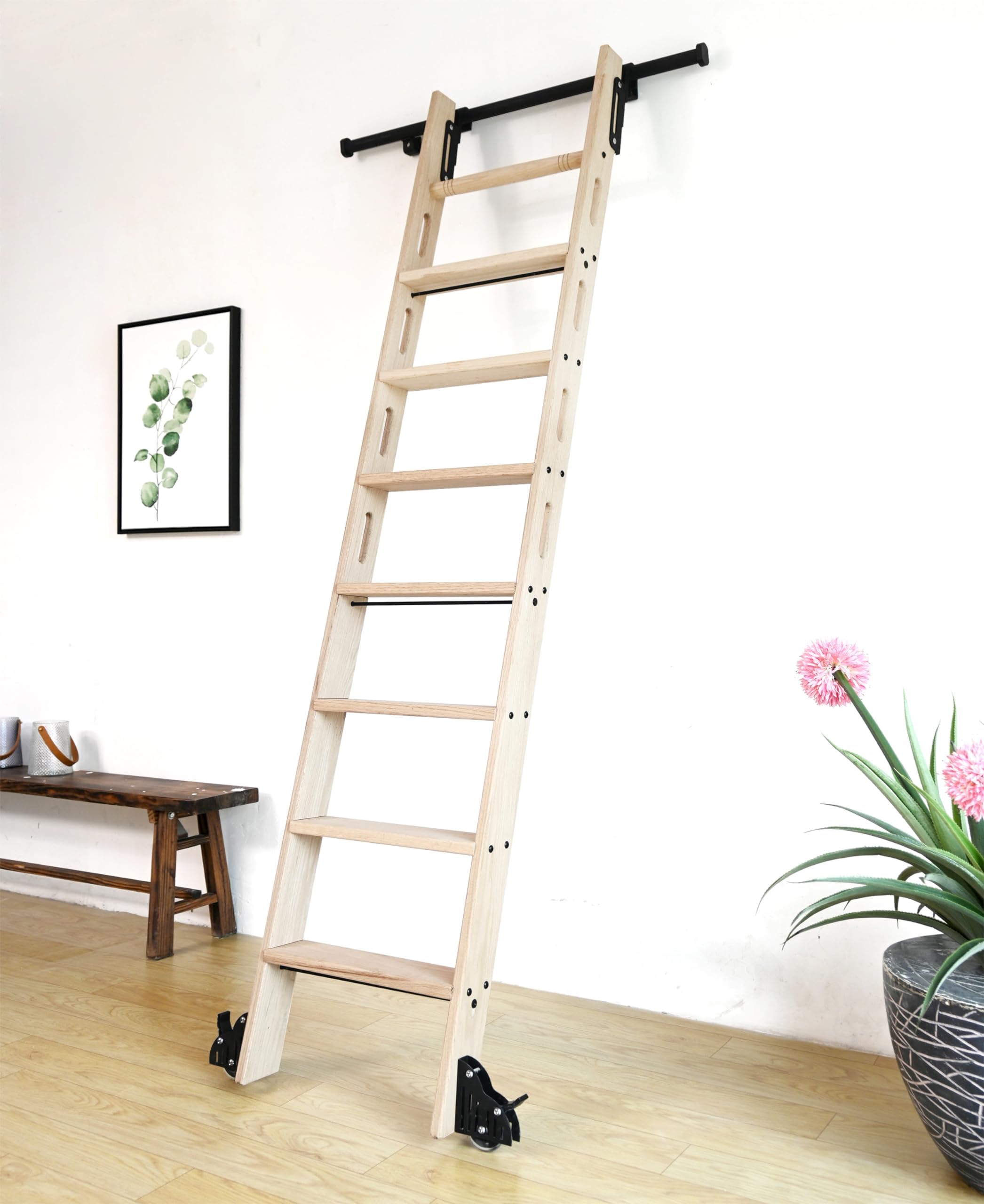 104RDHOUSE 10FT Hook on Sliding Library Ladder Hardware＋96" Height Red ...