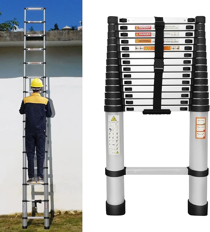 14.5FT Portable Multi-Purpose Aluminium Telescopic Ladder, 4.4M ...