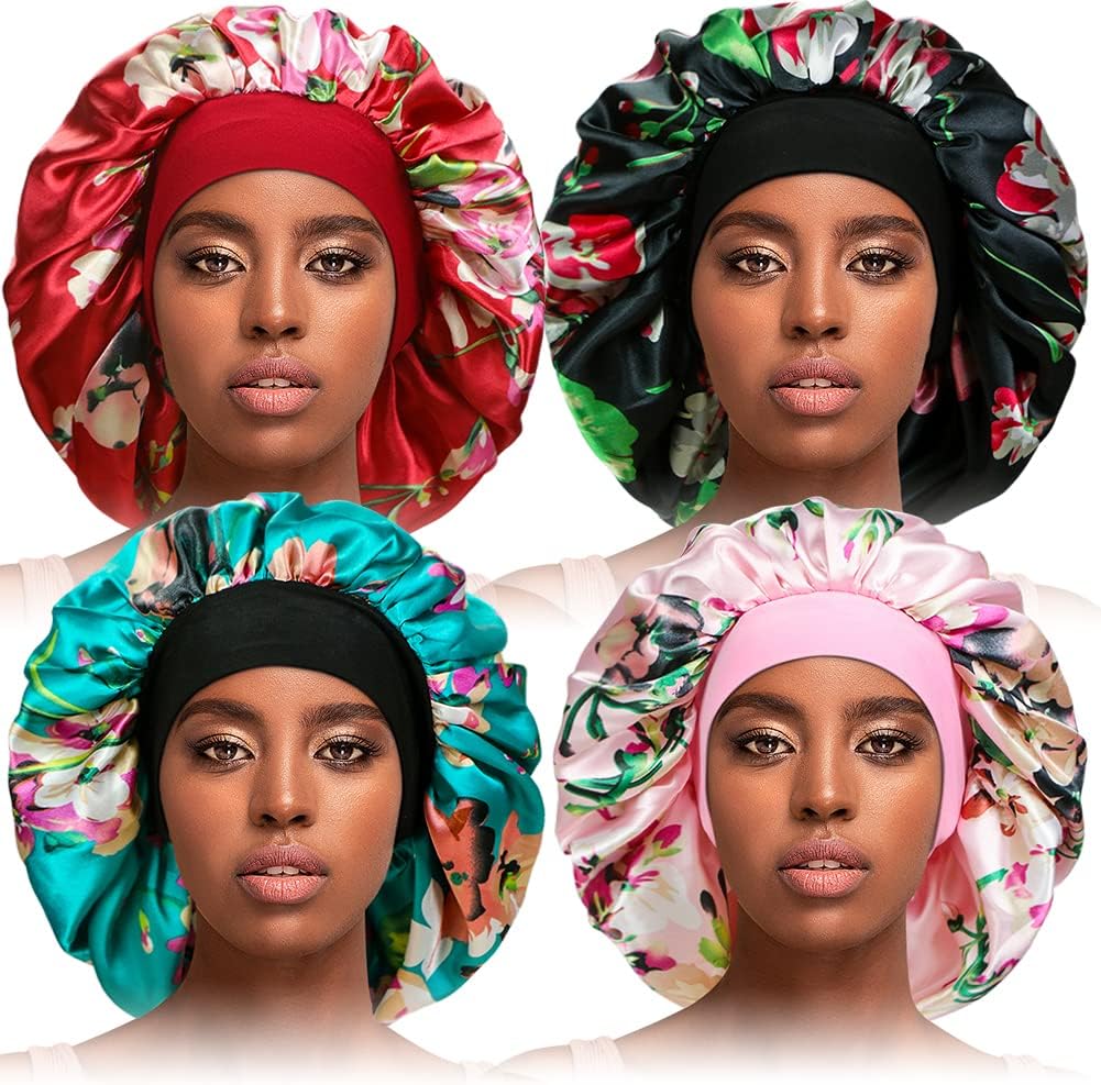 TSKNOMO 4 Pcs Silky Sleep Bonnet Extra Large Hair Bonnets for Women ...