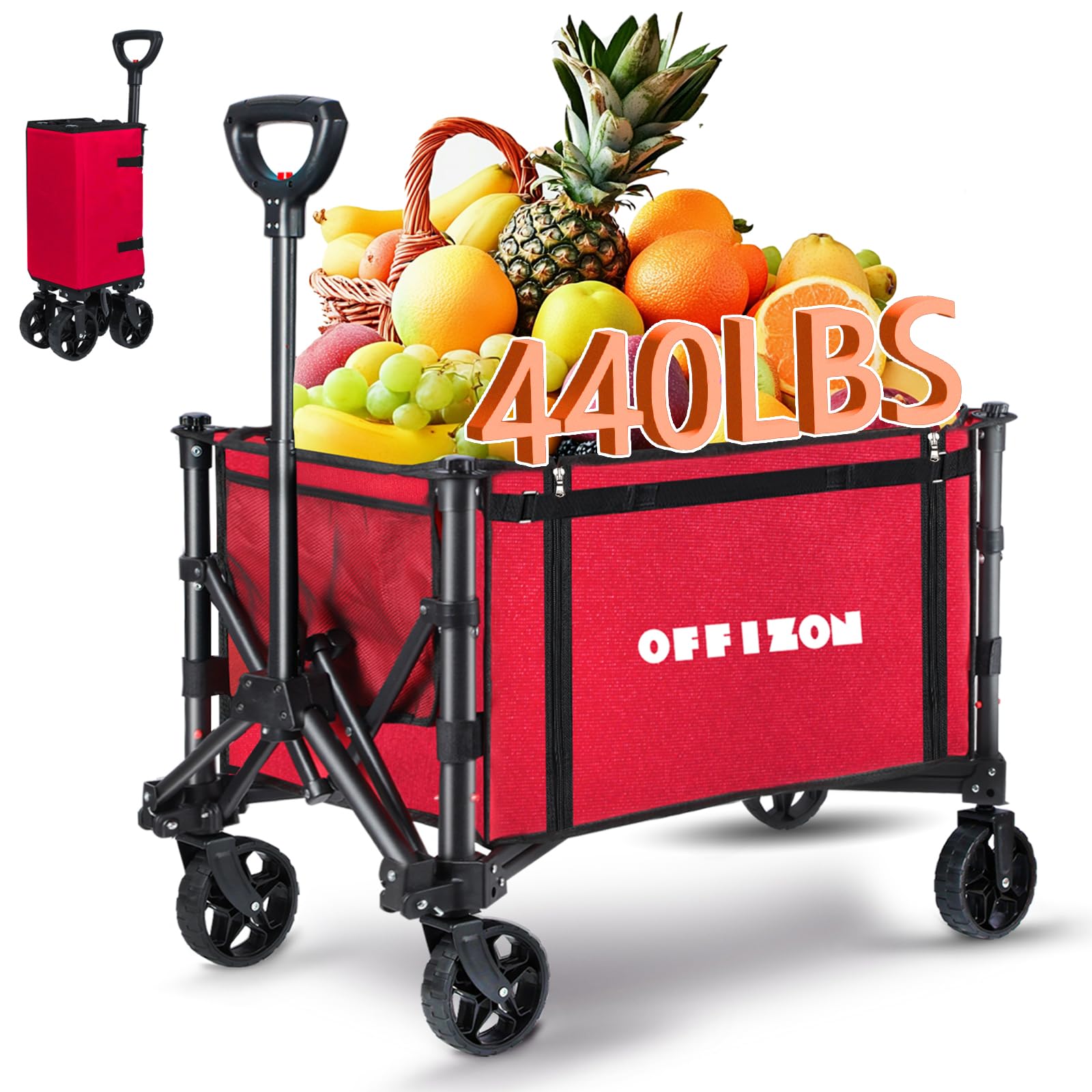 Offizon Collapsible Folding Wagon, Heavy Duty Collapsible Wagon Cart ...