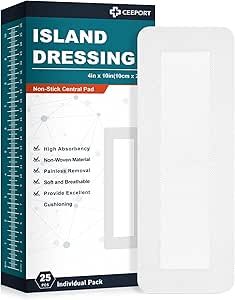 Amazon.com: Ceeport Island Dressing Bordered Gauze 4"x10", 25 Individually Packed Non-Stick Pad ...
