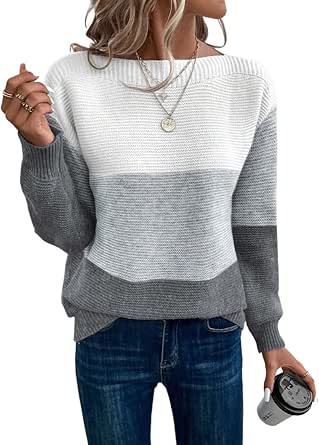 Amazon.com: Fall Women's Pullover Sweater Colorblock Drop Shoulder ...