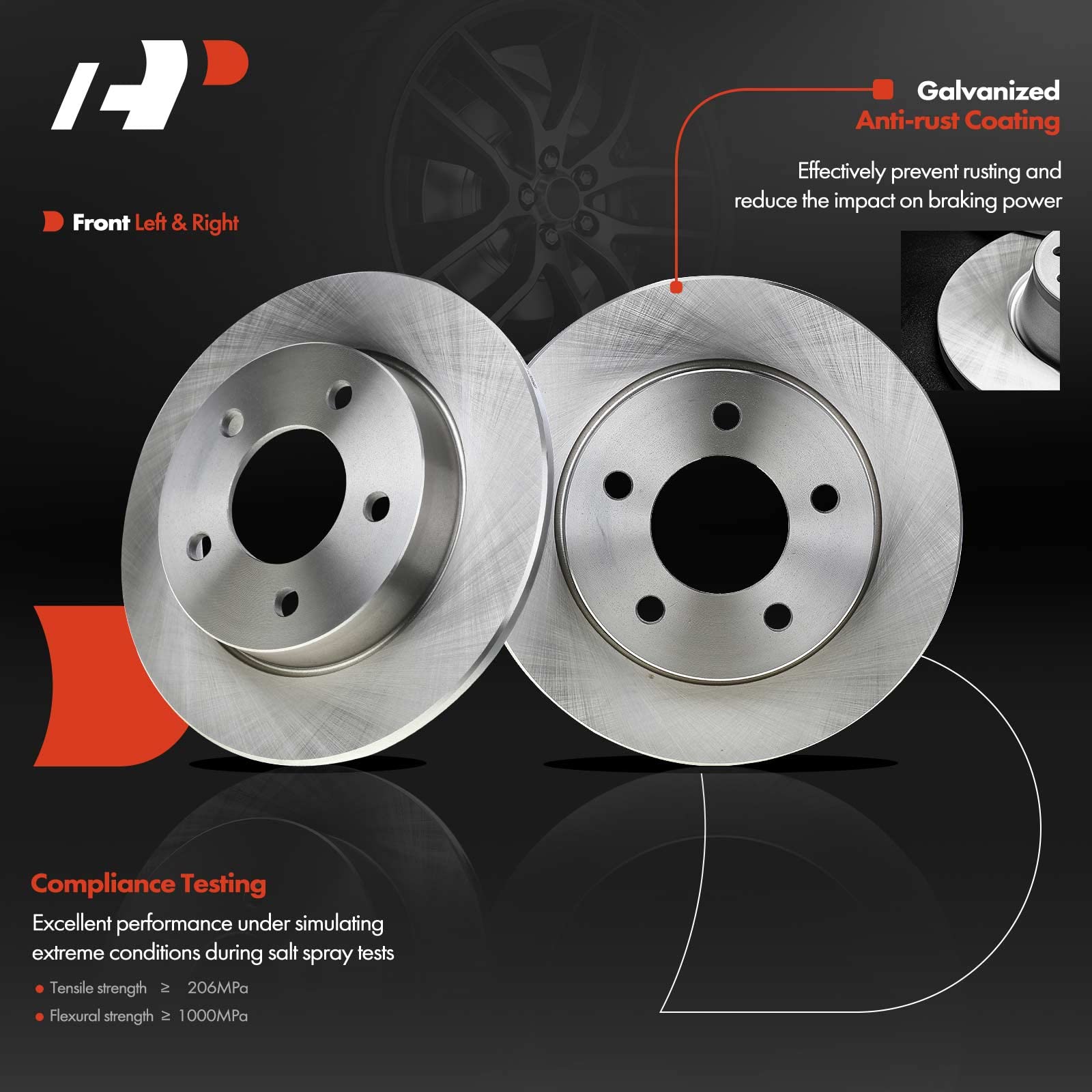 A-Premium 10.43 inch (265mm) Rear Solid Disc Brake Rotors + Ceramic Pads kit Compatible with ...