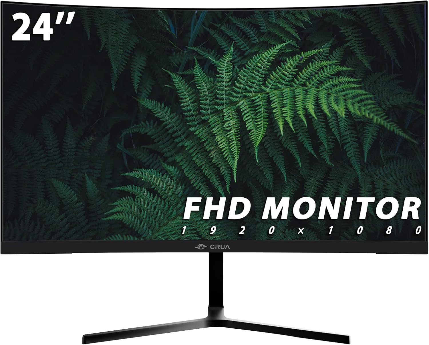 CRUA 24 Inch Curved Gaming Monitor, FHD(1920×1080p) 2800R 75Hz, 95% ...
