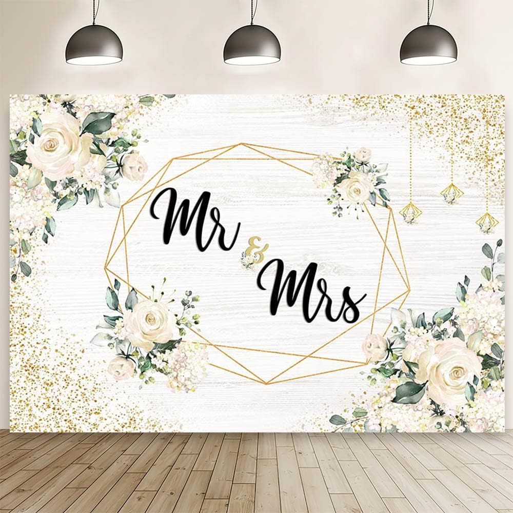 Amazon.com : AIBIIN 7x5ft Mr and Mrs Backdrop White Floral Wedding ...