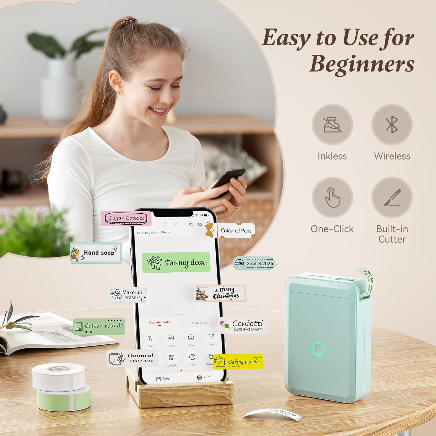 NIIMBOT D110 Label Maker Machine with Tape, Small Label Printer ...