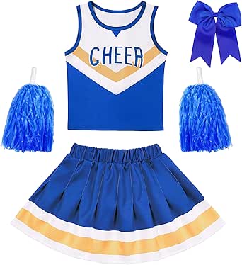 Amazon.com: Gigoitly Cheerleader Costume for Girls Blue Cheerleading ...