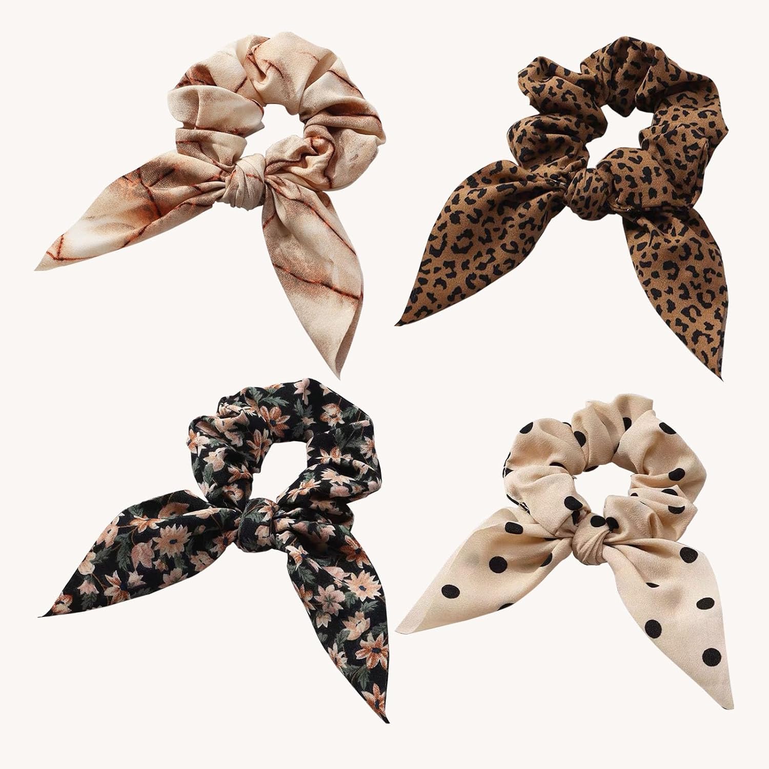 Amazon.com : 4 Pack Leopard Hair Scarf Scrunchies Hair Ribbon Bow ...