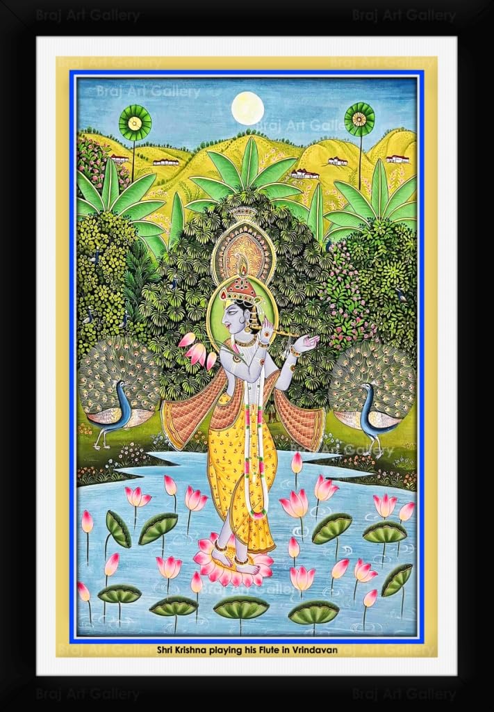 Braj Art Gallery Pichwai Painting Krishna Playing his Flute in ...