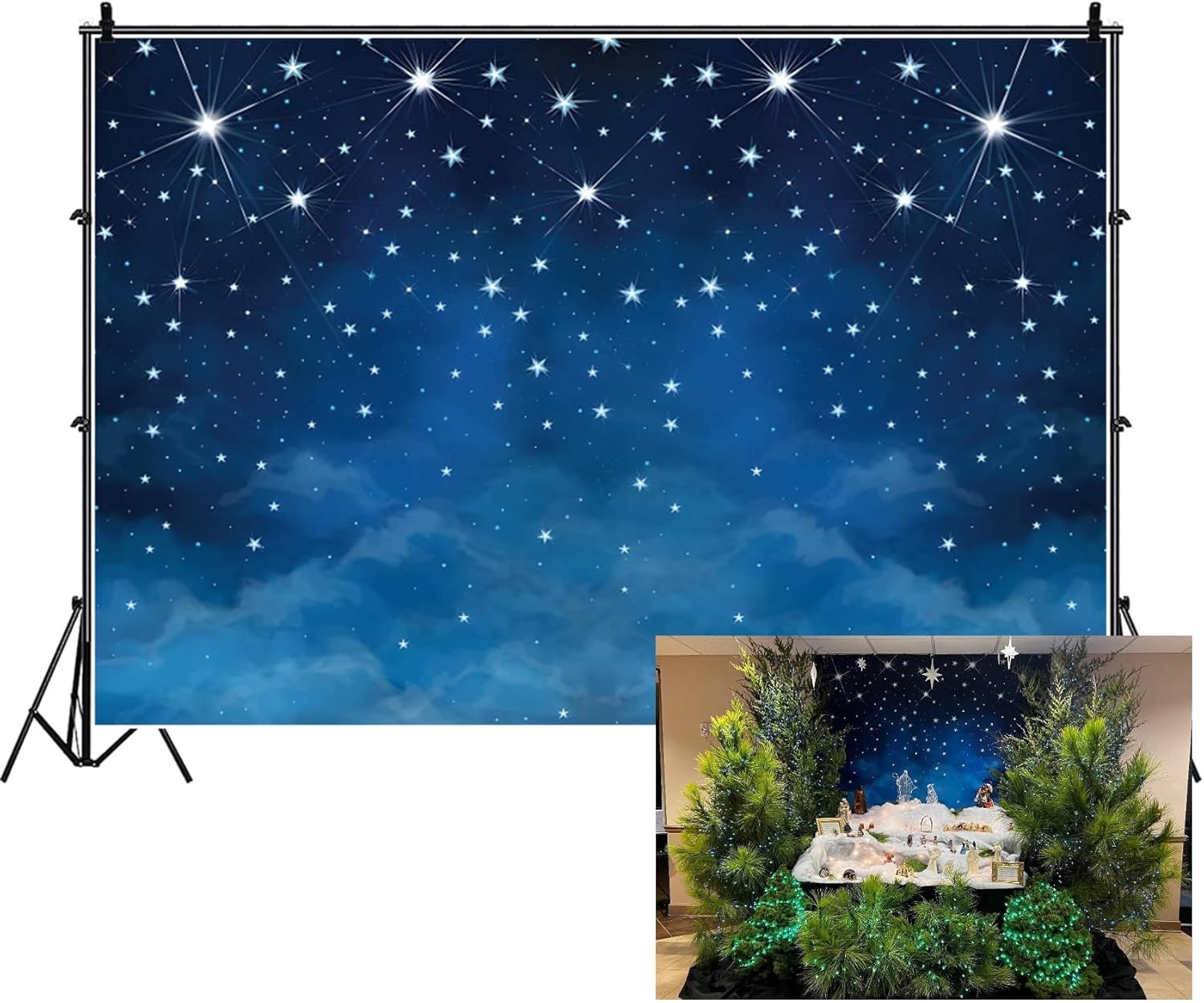 Amazon.com : Renaiss Starry Night Backdrop Fabric Christmas Nativity ...