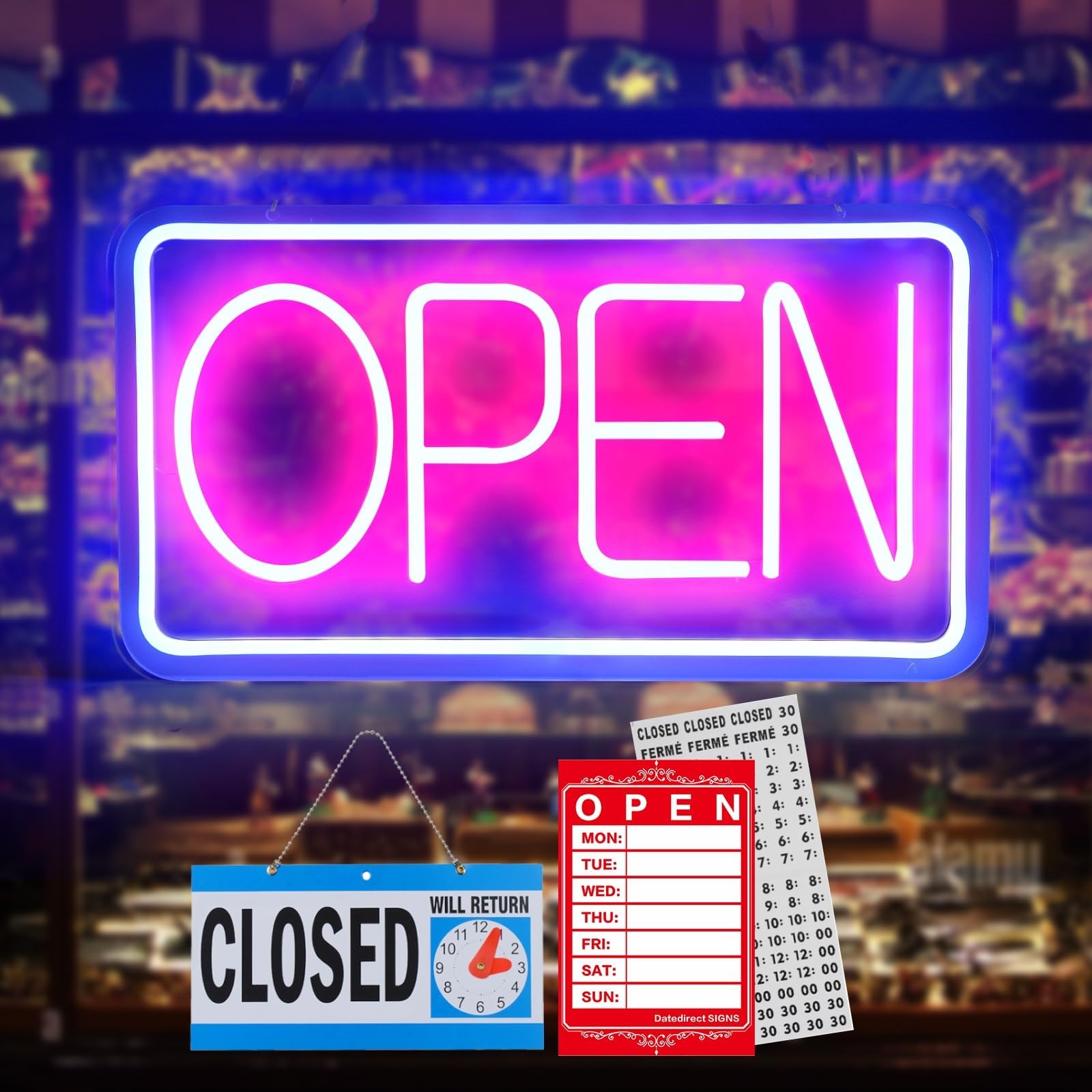 Amazon.com: LED Open Signs for Business Store Pink Open Neon Light Up ...