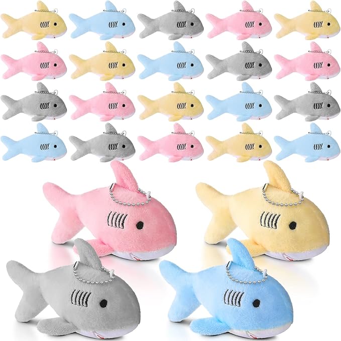Amazon.com: Zubebe 24 Pcs Shark Keychain Plush Shark Party Favors Bulk ...