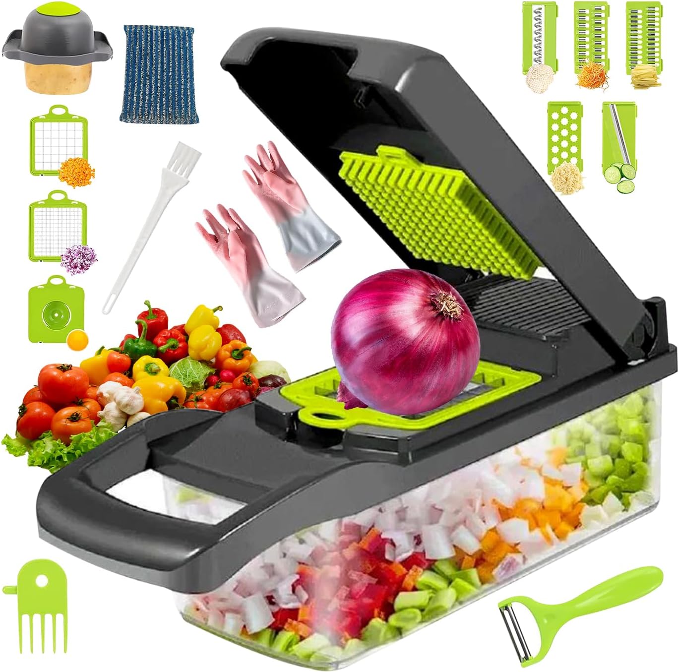KKTECH 19 in 1 Vegetable Chopper, Multifunctional Vegetable Slicer ...