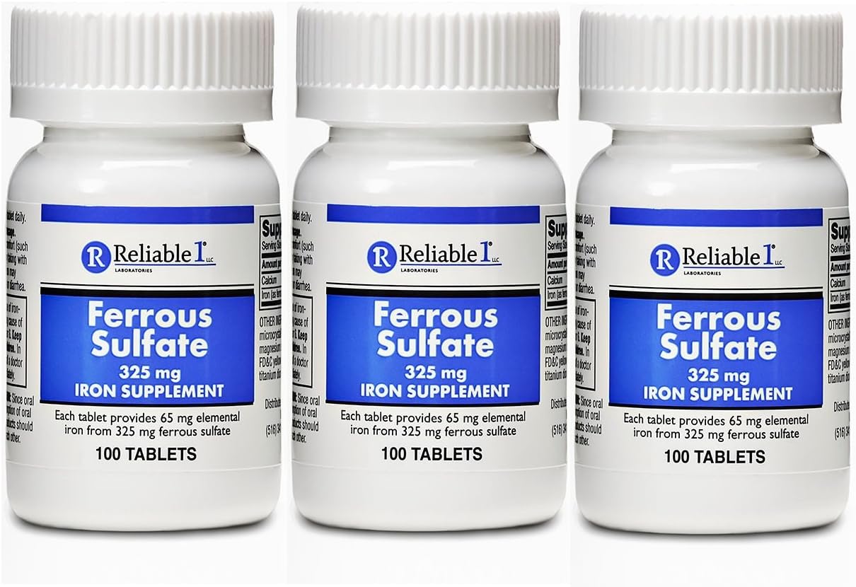 Amazon.com: Ferrous Sulfate Iron 325 mg Generic for Feosol 100 Tablets ...