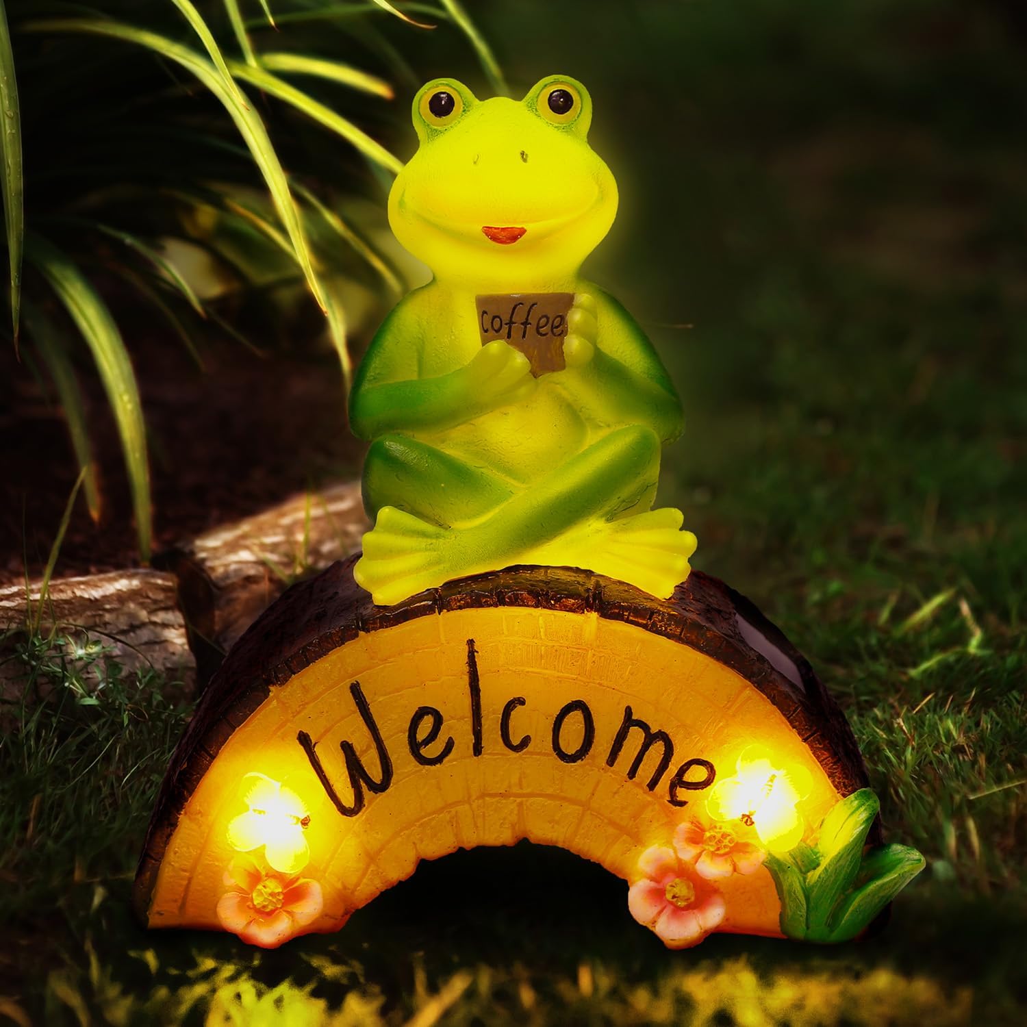 ILLUMINEW Solar Garden Outdoor Statues Turtle& Frog with Succulent and ...