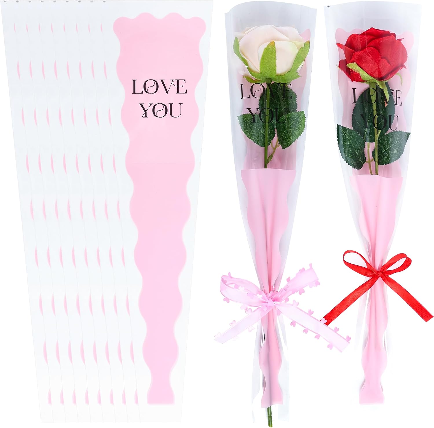 Amazon.com: Hmxpls 50 Pcs Single Rose Sleeve Flower Sleeves Bouquet ...